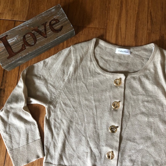 Calvin Klein | Sweaters | Calvin Klein Gold Sparkle Short Cardigan ...